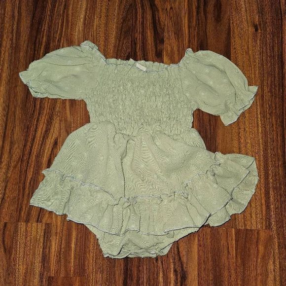 Amazon | Dresses | Sage Greenoff Shoulder Smocked Dress With Polkadots ...